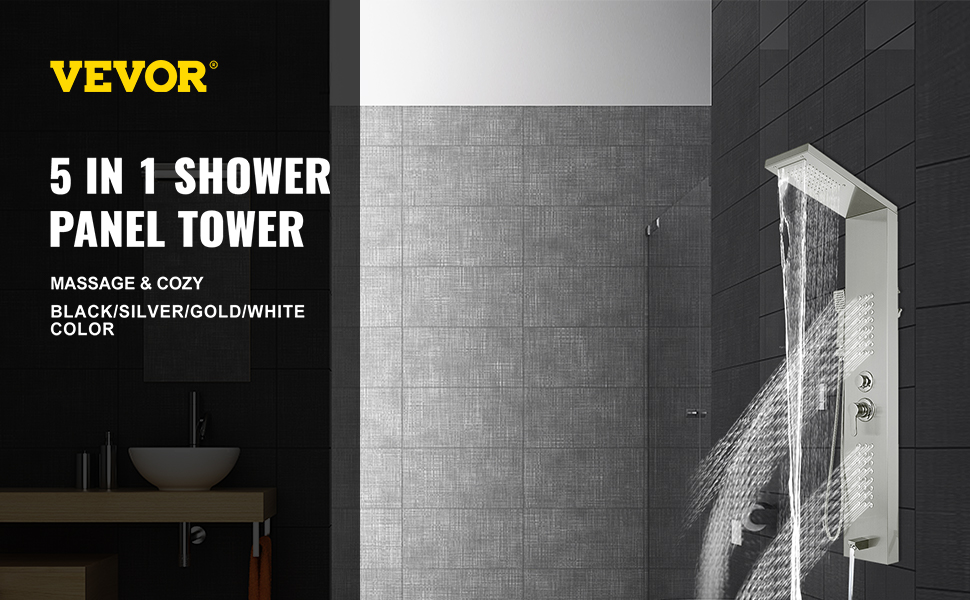 VEVOR 5 in1 Shower Panel Tower System Brushed Silver Stainless Steel ...