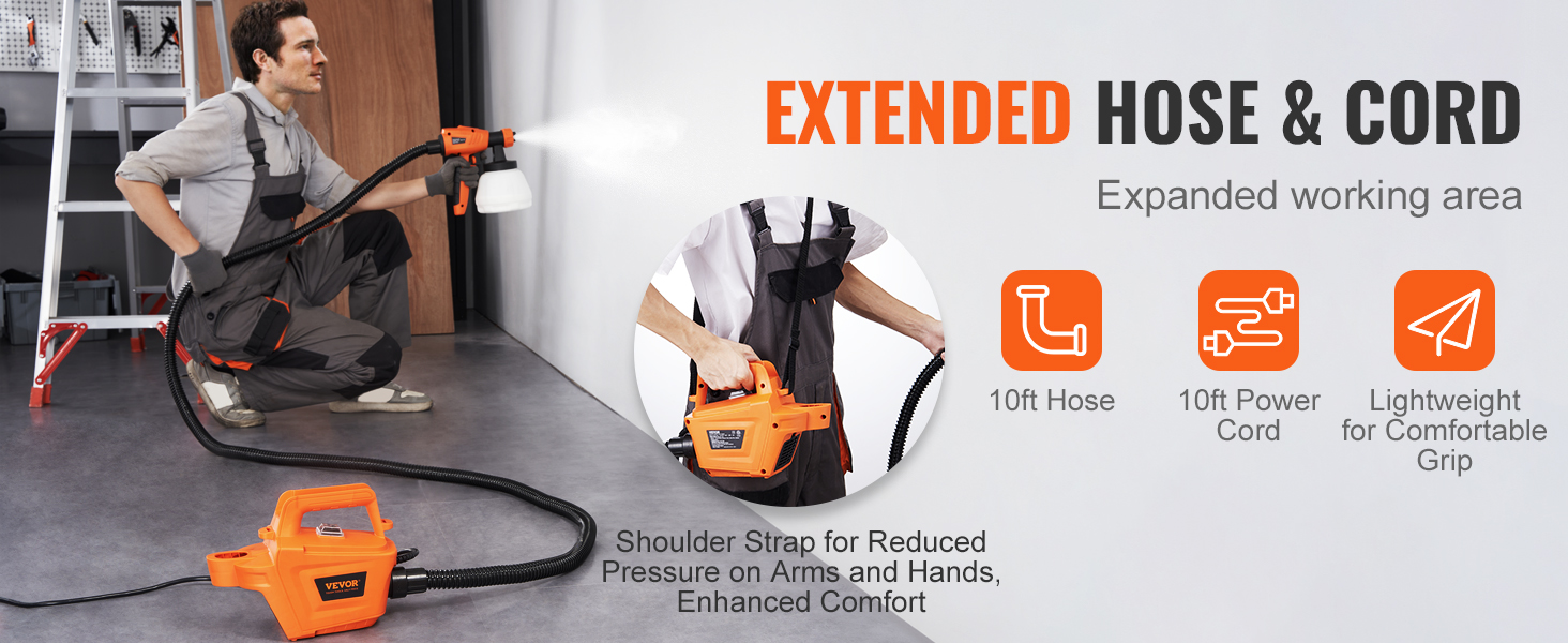 VEVOR Paint Sprayer, 500W Electric Spray Paint Gun with 10FT Air Hose ...