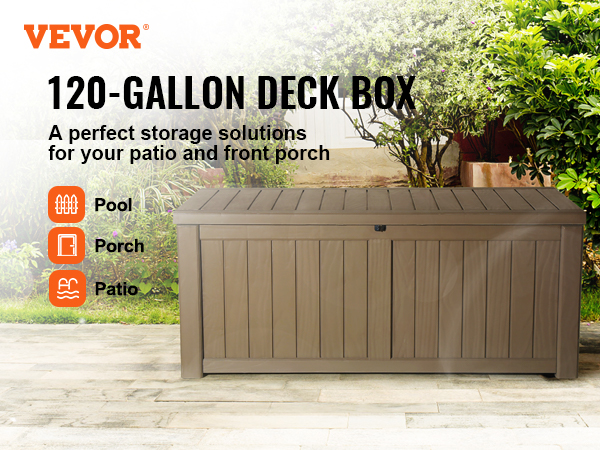 VEVOR Deck Box, 120 Gallon Outdoor Storage Box, 56.3" x 26.6" x 23.8 ...