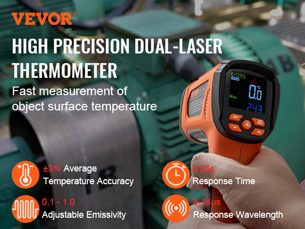VEVOR Infrared Thermometer, -40~2732°F Dual Laser Temperature Gun Non ...