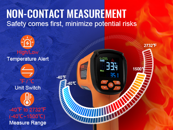 VEVOR Infrared Thermometer, -40~2732°F Dual Laser Temperature Gun Non ...