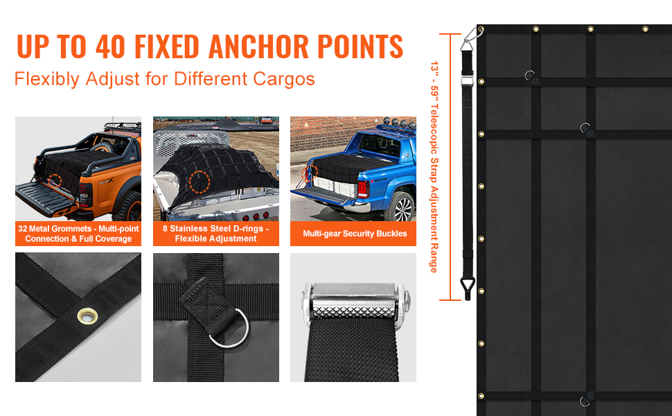 VEVOR Cargo Net Heavy Duty Cargo Net 72" x 57" Adjustable Buckles & S ...