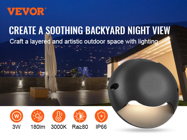 VEVOR Low Voltage Deck Lights, 3W 12V-24V LED Hardscape Lighting, IP66 ...