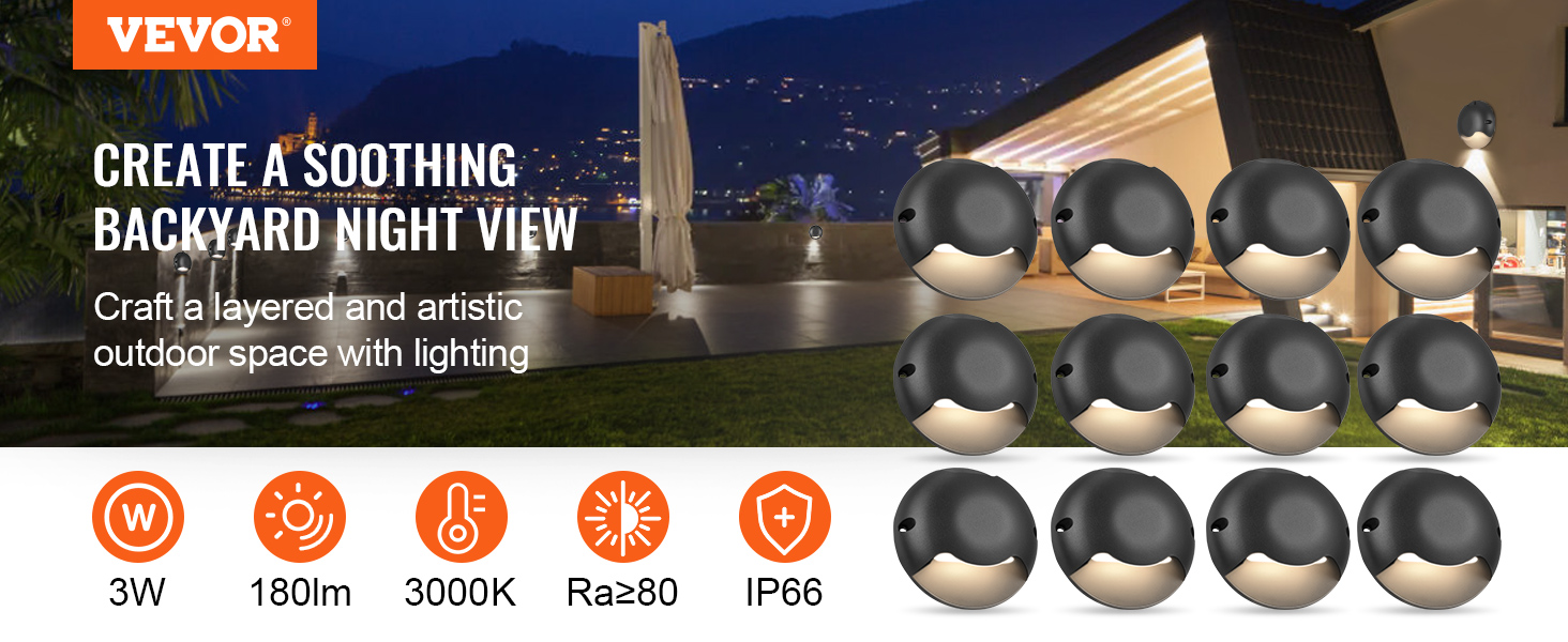 VEVOR Low Voltage Deck Lights, 3W 12V-24V LED Hardscape Lighting, IP66 ...