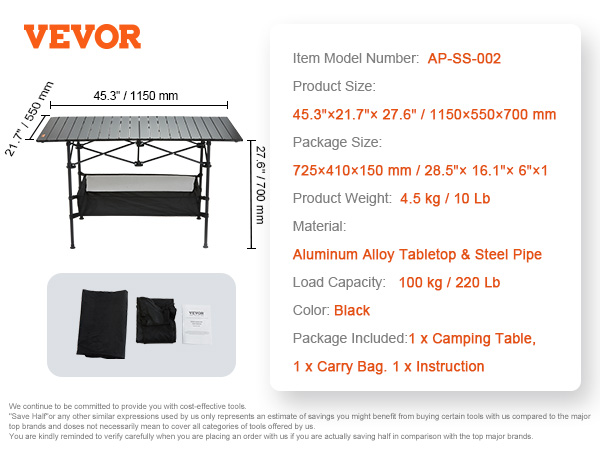 VEVOR Folding Camping Table, Outdoor Portable Side Tables, Lightweight ...