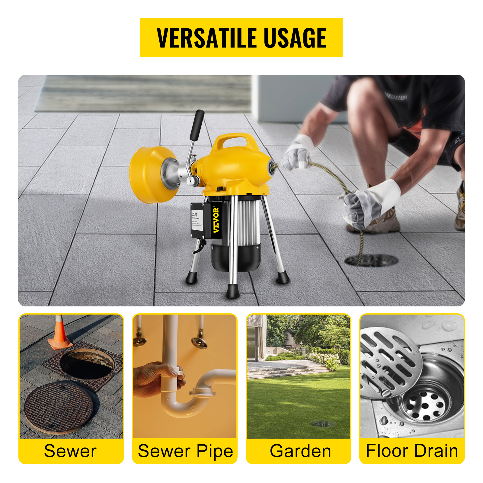 Sectional Drain Cleaning Machine 400W Drain Cleaner 20mx16mm & 5mx10mm ...