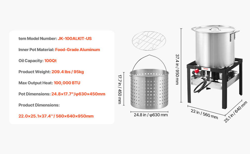 100 Qt Seafood Boiling Kit with Strainer Outdoor Crab Crawfish Cooking ...