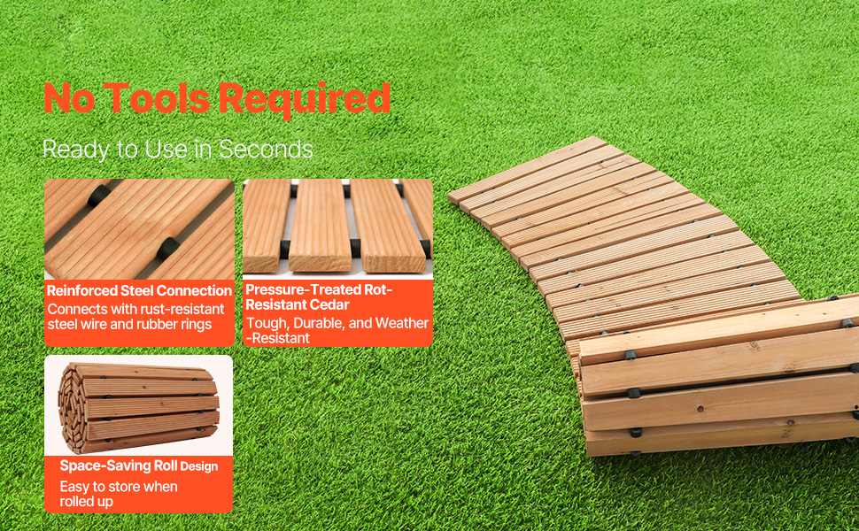 VEVOR 8 ft L x 17 in W Curved Wooden Garden Pathway Roll Out Garden ...