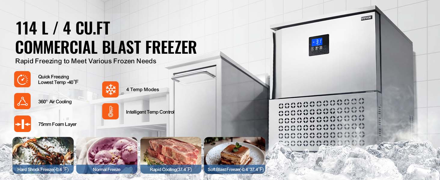 VEVOR 114L Commercial Blast Freezer 5 Trays Blast Chiller Chest Seafood ...