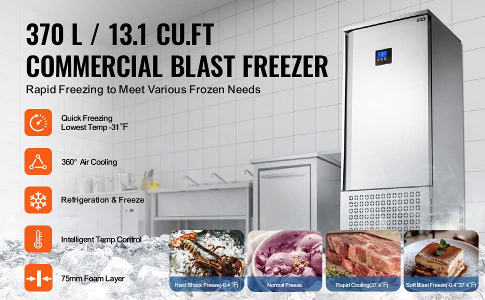 370L Commercial Blast Freezer 15 Trays Blast Chiller Chest Seafood ...
