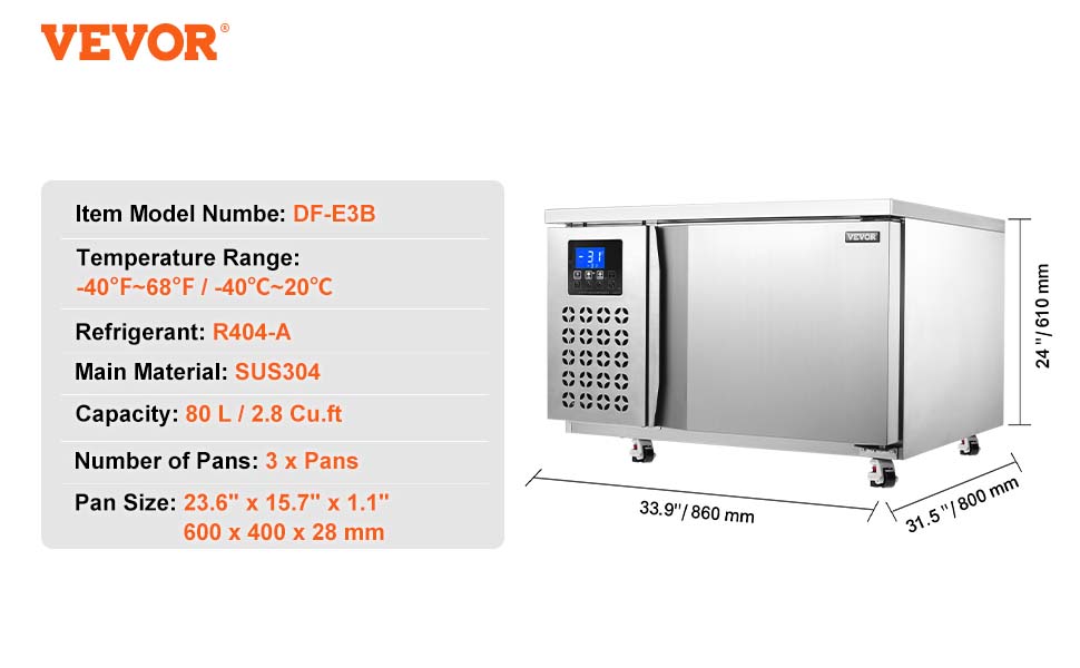 80L Commercial Blast Freezer 3 Trays Blast Chiller Chest Seafood Ice ...