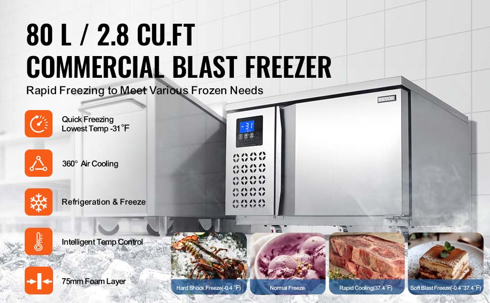 80L Commercial Blast Freezer 3 Trays Blast Chiller Chest Seafood Ice ...