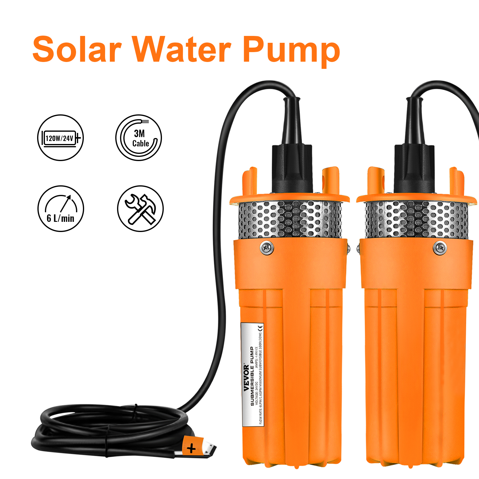 VEVOR Solar Powered Submersible Pump 24V DC Deep Water Well Pump ...