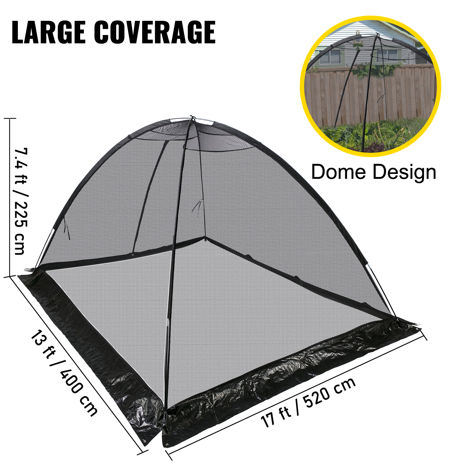 VEVOR Pond Cover Dome, 13x17 FT Garden Pond Net, 1/2 inch Mesh Dome ...