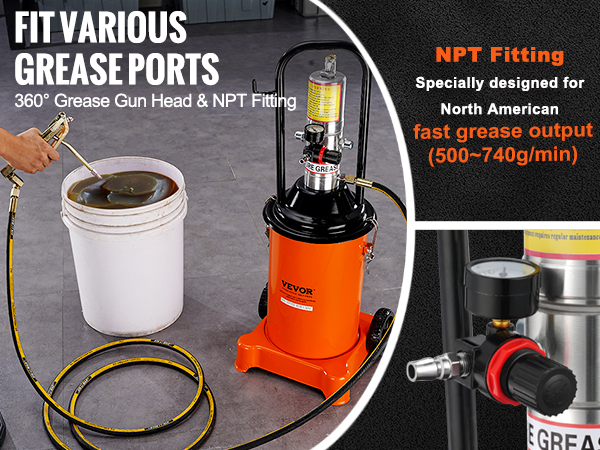 VEVOR Grease Pump, 3 Gallon 12L, Air Operated Grease Pump with 13 ft ...