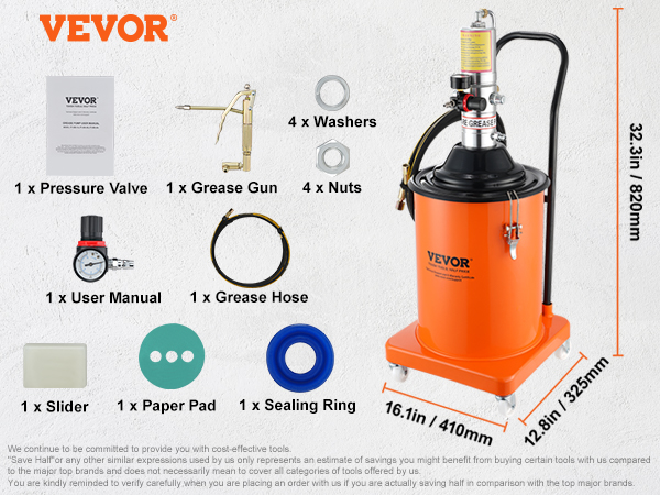 VEVOR Grease Pump, 5 Gallon 20L, Air Operated Grease Pump with 13 ft ...