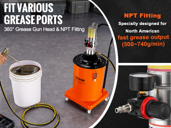 VEVOR Grease Pump, 5 Gallon 20L, Air Operated Grease Pump with 13 ft ...