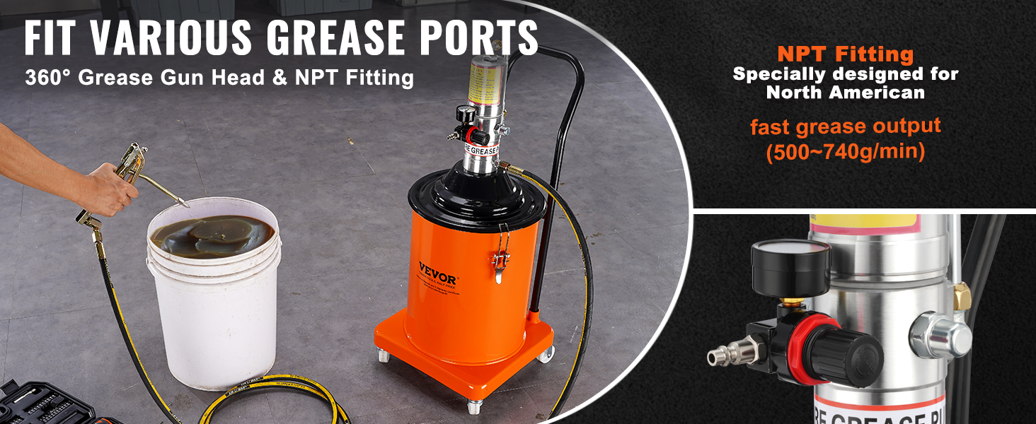 VEVOR Grease Pump, 5 Gallon 20L, Air Operated Grease Pump with 13 ft ...