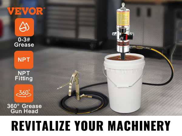 VEVOR Grease Pump, 50:1 Pressure Ratio Air Operated Grease Pump with 13 ...