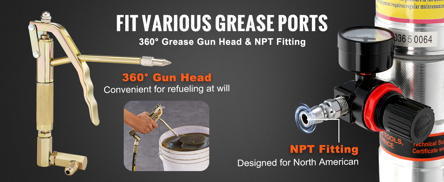 VEVOR Grease Pump, 50:1 Pressure Ratio Air Operated Grease Pump with 13 ...