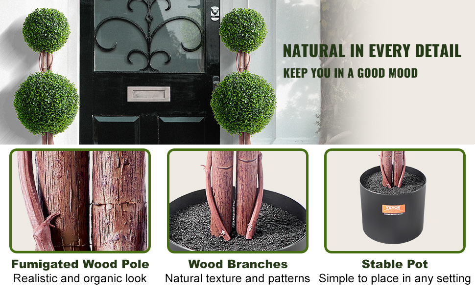 VEVOR 2 Pack 3' Artificial Boxwood Topiary Tree Faux Plant UV Decor In ...