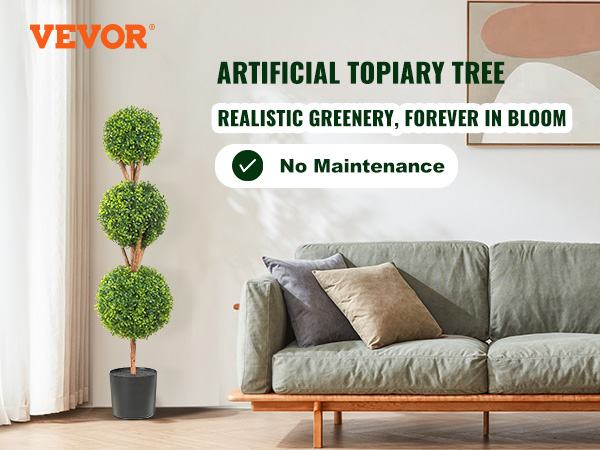 VEVOR Artificial Topiaries Boxwood Trees, 48 inch Tall (2 Pieces), 3 ...