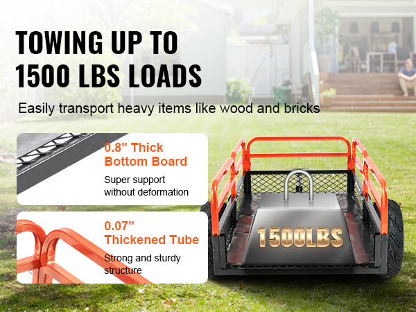 VEVOR Heavy Duty Steel ATV Dump Trailer, 1500-Pound Load Capacity 15 ...