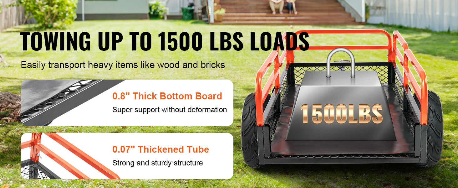 VEVOR Heavy Duty Steel ATV Dump Trailer, 1500-Pound Load Capacity 15 ...