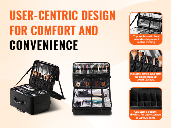 VEVOR Rolling Makeup Train Case Large Storage 3 Tiers, Convenient Carry ...