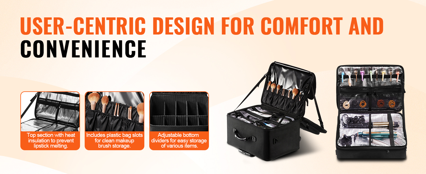 VEVOR Rolling Makeup Train Case Large Storage 3 Tiers, Convenient Carry ...