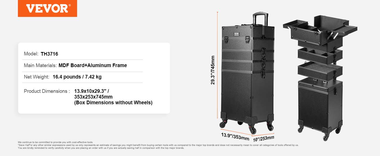 VEVOR 5 in 1 Professional Makeup Train Case Aluminum Cosmetic Case ...