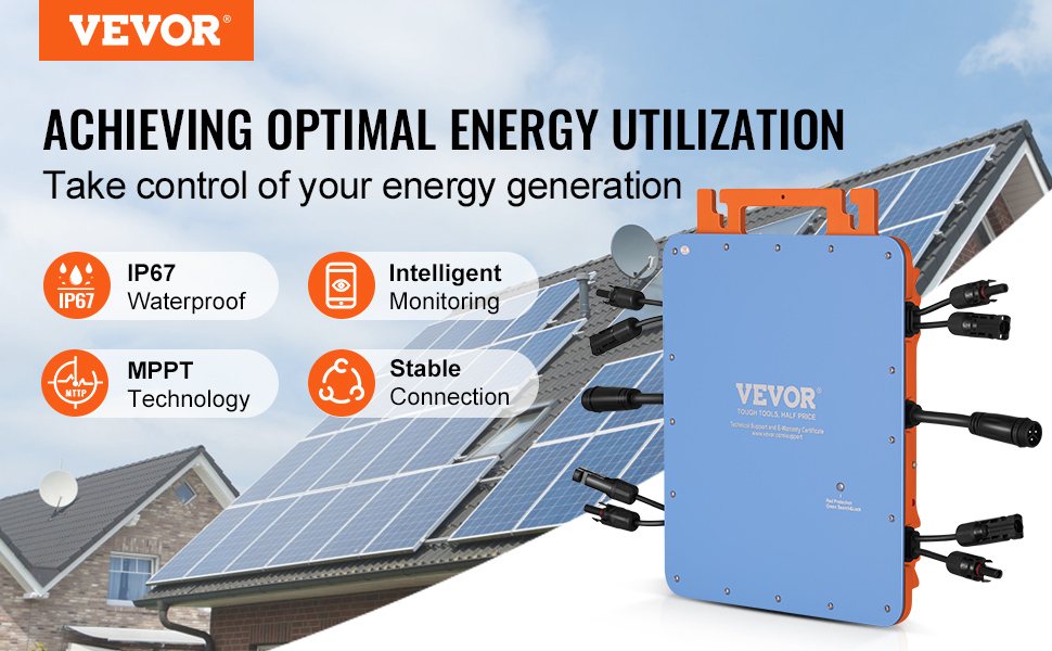 VEVOR Solar Grid Tie Micro Inverter 1200W Waterproof IP67 Solar Micro ...
