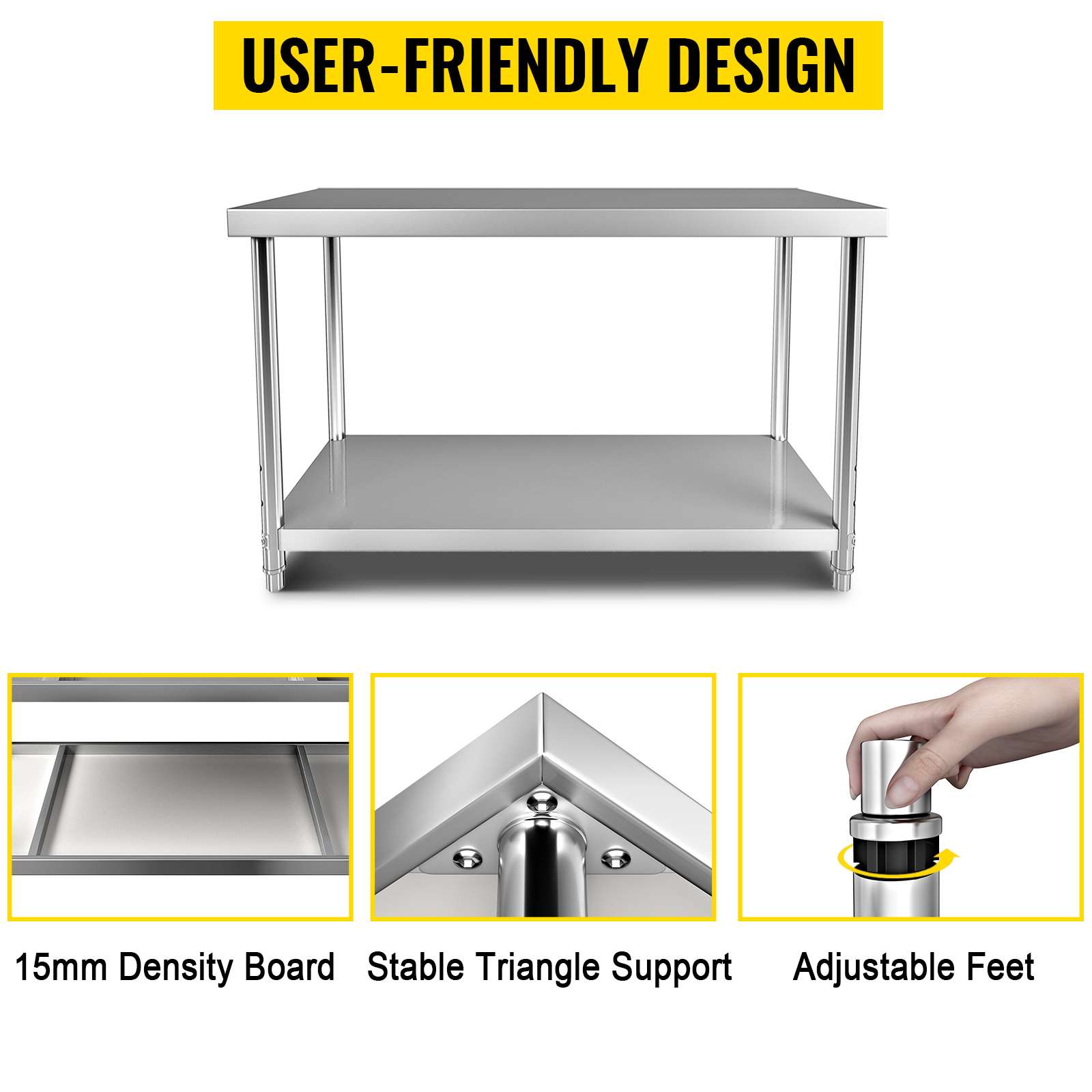 VEVOR Stainless Steel Prep Table, 48 x 24 x 34 Inch, 550lbs Load ...