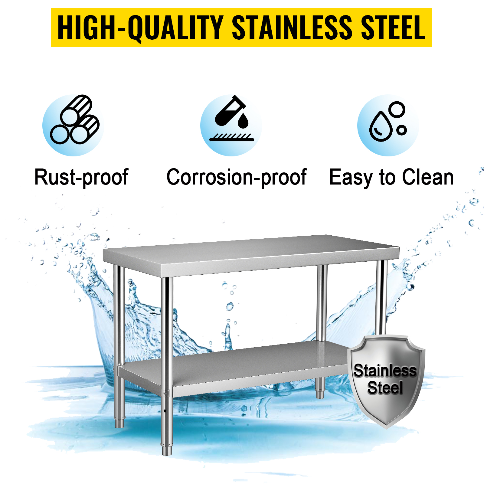VEVOR Stainless Steel Prep Table, 48 x 30 x 34 Inch, 550lbs Load ...