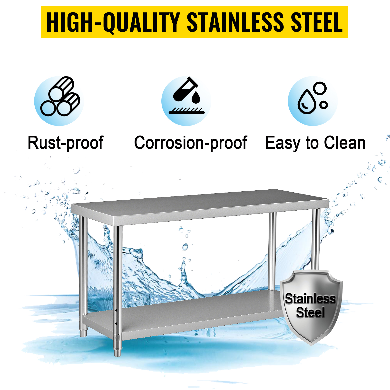 VEVOR Stainless Steel Prep Table, 60 x 24 x 34 Inch, 550lbs Load ...