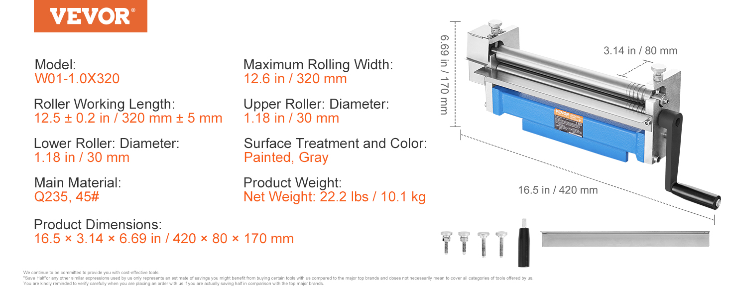 VEVOR Slip Roll Machine, 12.6 inches Forming Width in 20 Gauge Capacity ...