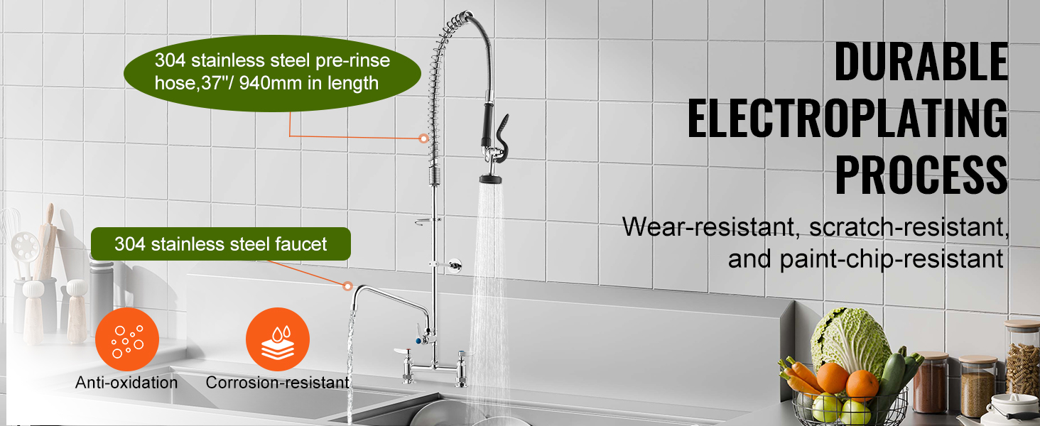 VEVOR Commercial Faucet with Pre-Rinse Sprayer, 44" Height, 8" Center ...