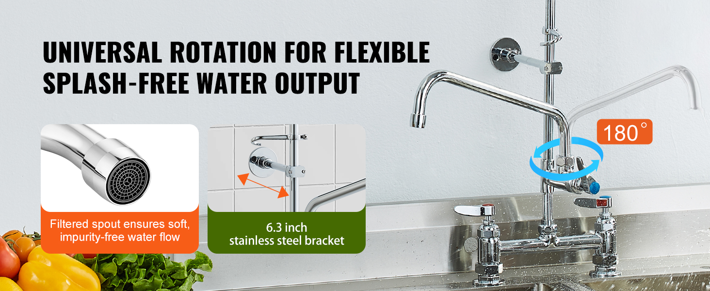 VEVOR Commercial Faucet with Pre-Rinse Sprayer, 44" Height, 8" Center ...