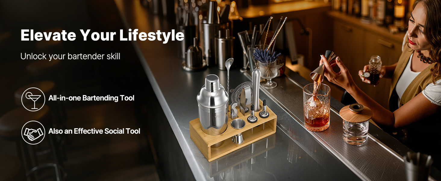 Cocktail Shaker Set 10 Pcs Bartender Kit Stainless Steel Bar Tool Set ...
