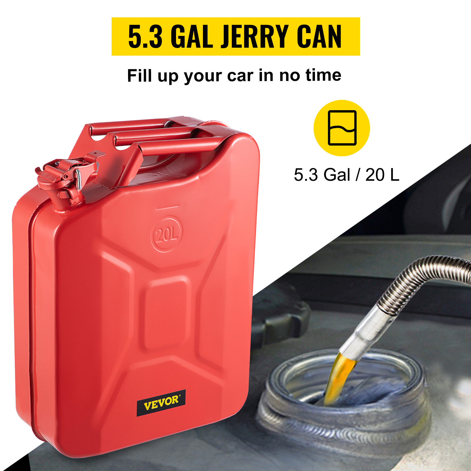 VEVOR Jerry Fuel Can, 5.3 Gallon / 20 L Portable Jerry Gas Can with ...