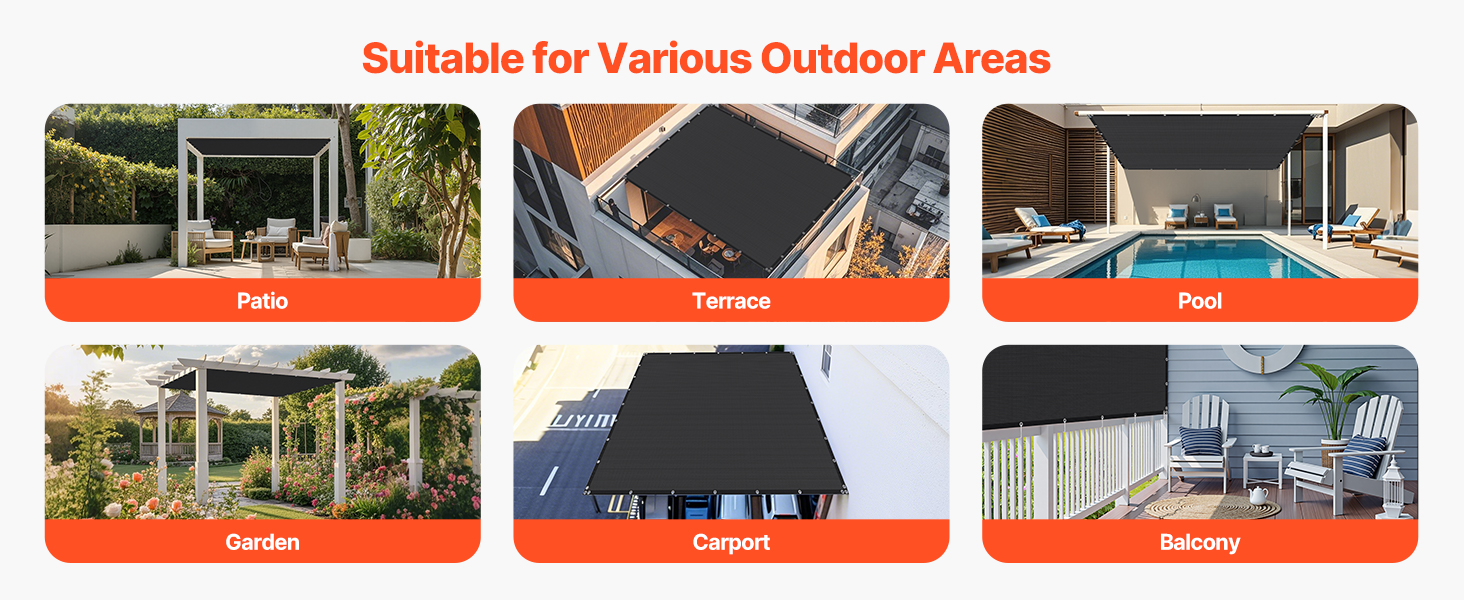 VEVOR 90% Sun Shade Cloth Privacy Screen 10 x 12 ft for Patio Garden ...