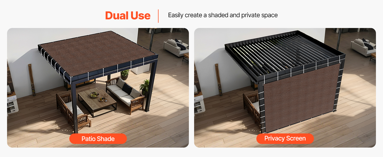 VEVOR 90% Sun Shade Cloth, 8 x 12 ft Pergola Shade Cover with Stainless ...