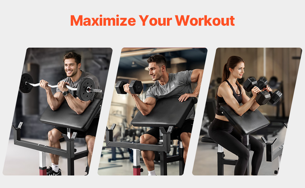 Preacher Curl Bench Adjustable Home Gym Biceps Machine Barbell ...