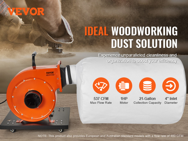 VEVOR Dust Collector, 1HP 460 CFM Air Flow, Rolling Dust Collector with ...