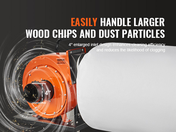VEVOR Dust Collector, 1HP 537 CFM Air Flow, Rolling Dust Collector with ...