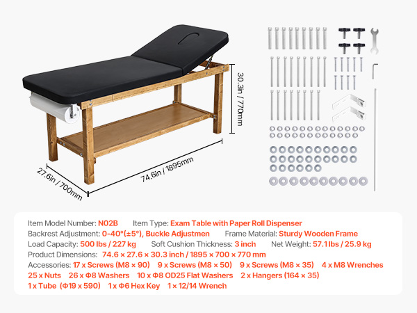 VEVOR Medical Exam Table, Wooden Framed Medical Examination Bed ...