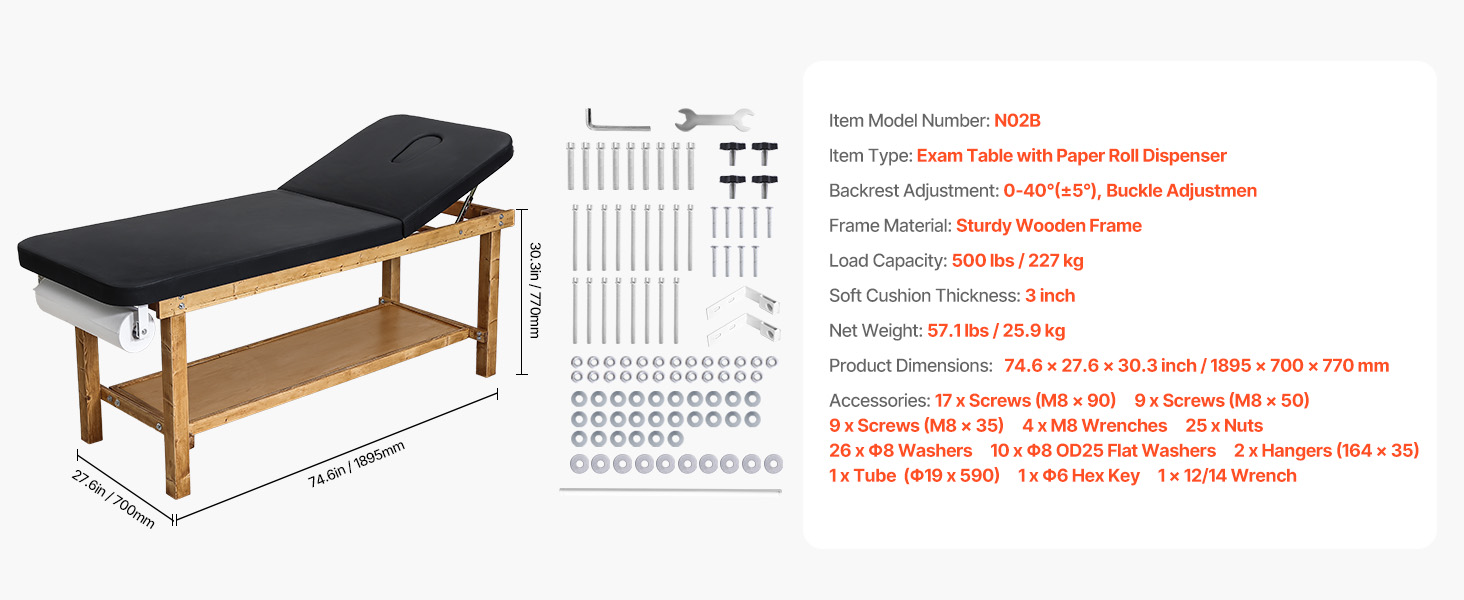 VEVOR Medical Exam Table, Wooden Framed Medical Examination Bed ...