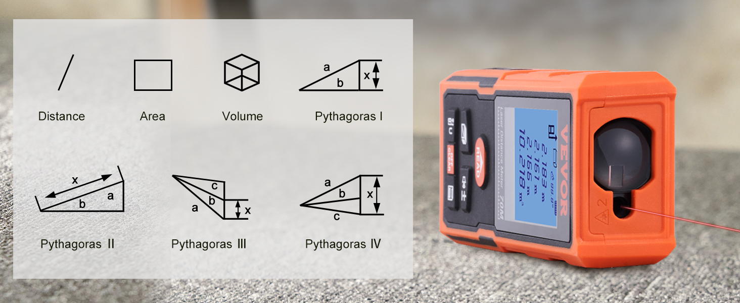 VEVOR Laser Measure, 229 ft, ±1/16'' Accuracy Laser Distance Measure ...