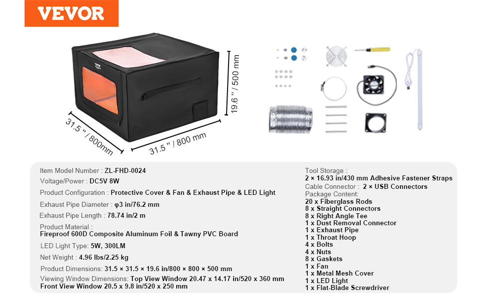 VEVOR Laser Engraver Enclosure 31.5 x 31.5 x 19.6" Fireproof Protective ...
