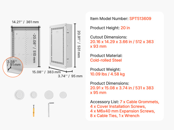 VEVOR Structured Media Enclosure 20 in Recessed in-Wall TV Media Box ...